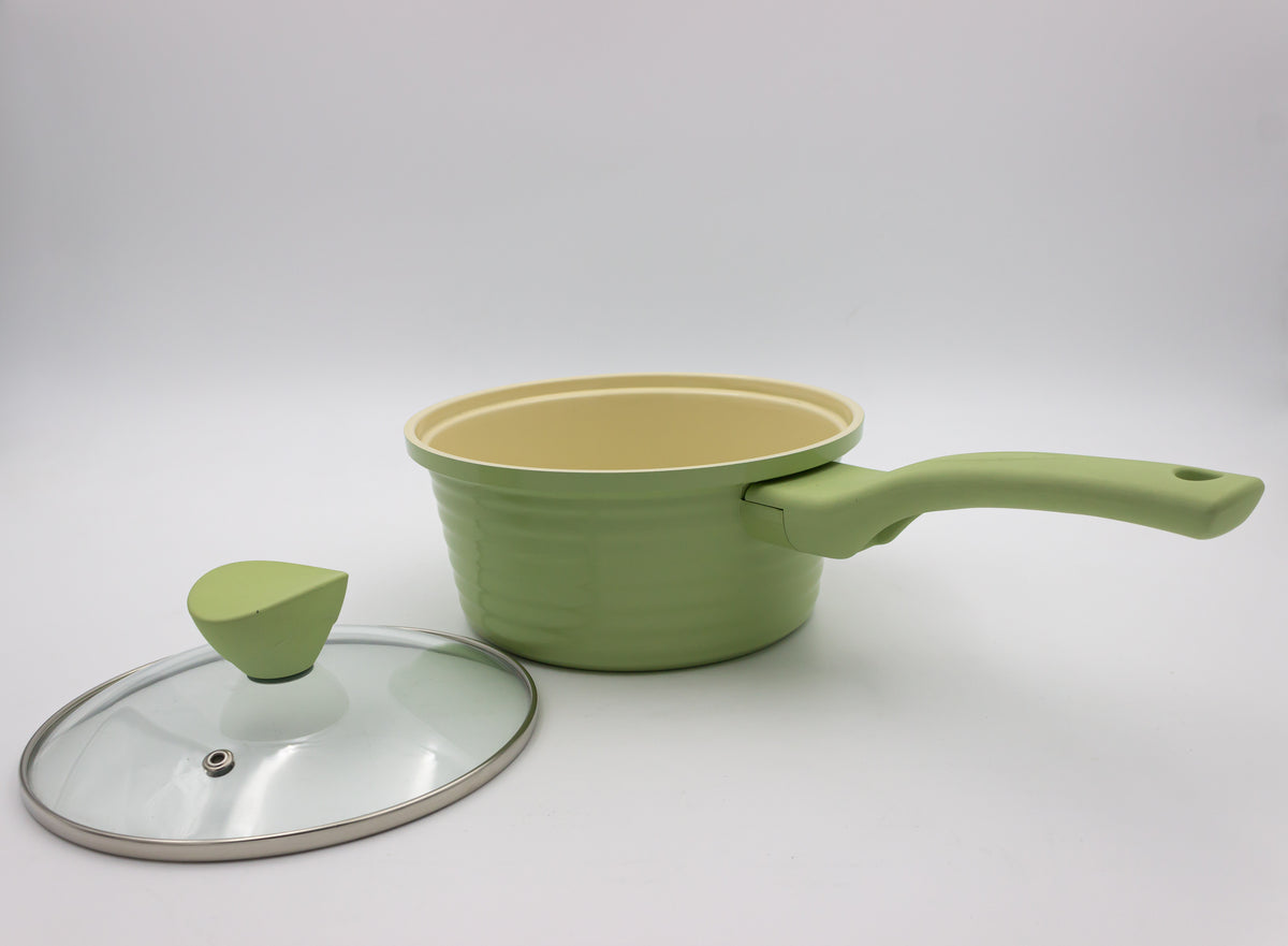 Olla de Mango Cerámica Verde C/Tapa 18 Cm — Queen Sense